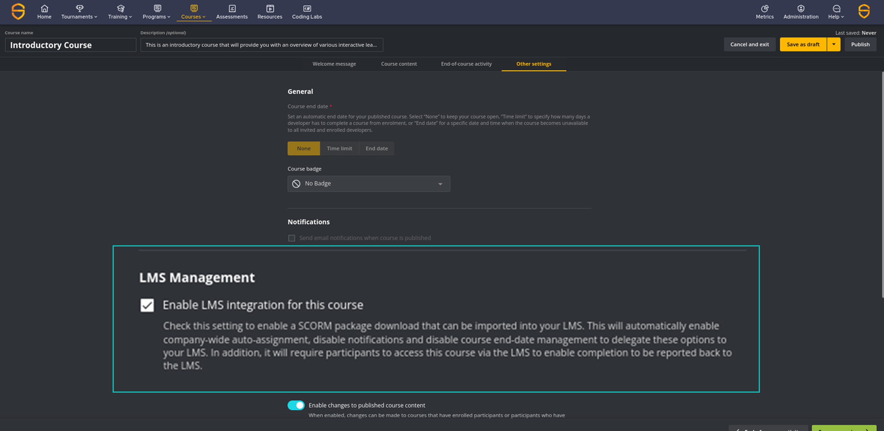 SCORM LMS Integration – Secure Code Warrior