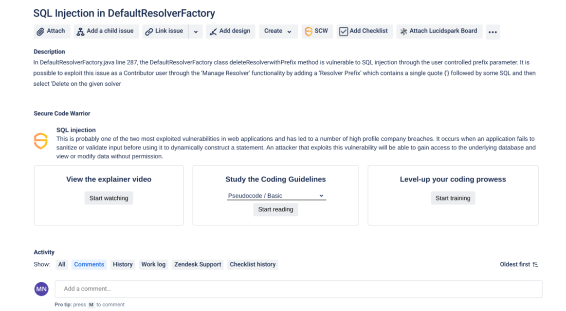 Secure Code Warrior for Jira – Secure Code Warrior