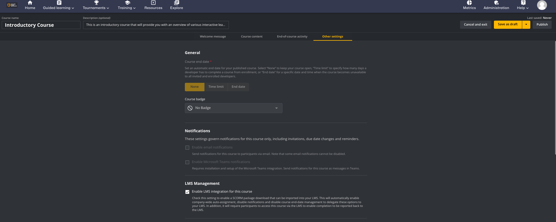 SCORM LMS Integration – Secure Code Warrior